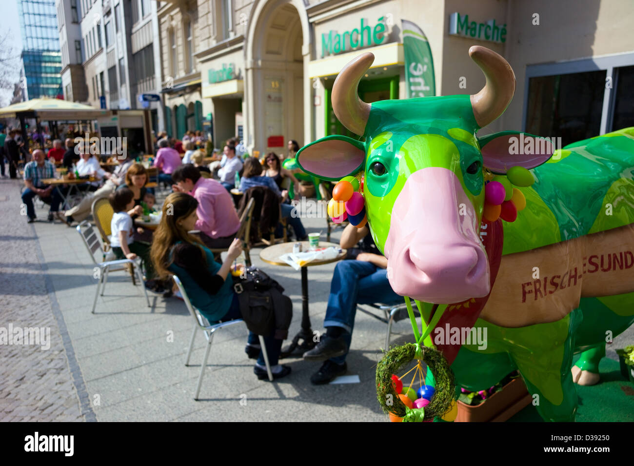 Berlin, Germany, a cow in front of the Marche on the Kurfuerstendamm ...