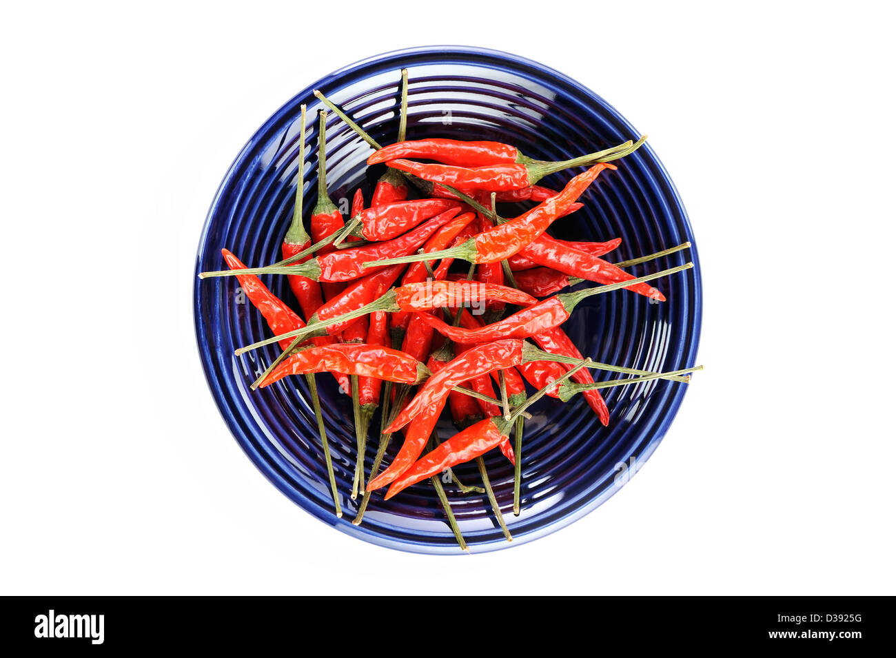 Red hot chili peppers in a blue plate, isolated on white Stock Photo ...