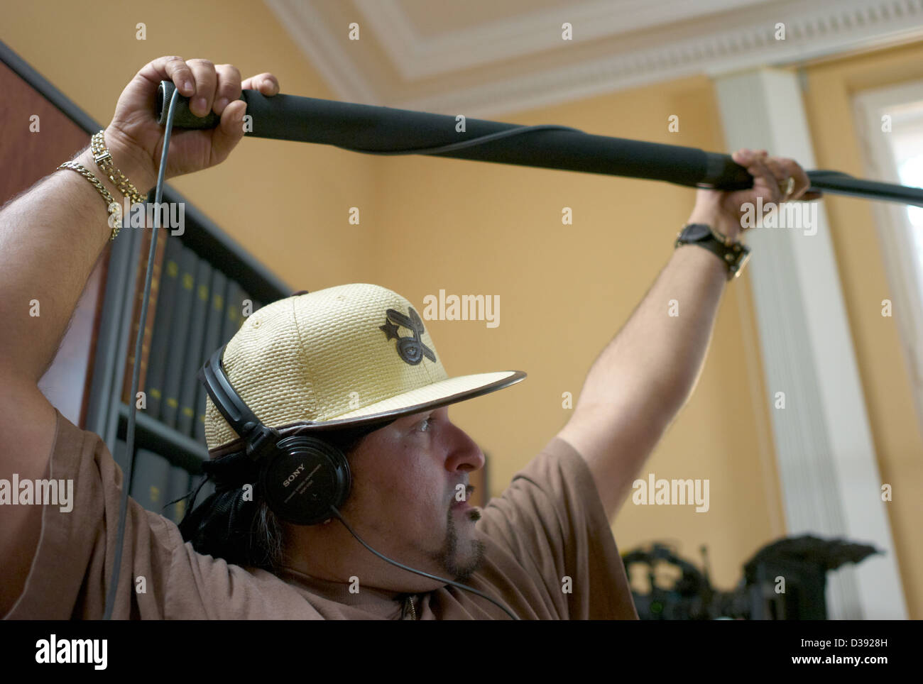 Berlin, Germany, a sound engineer at shooting of a student film Stock ...