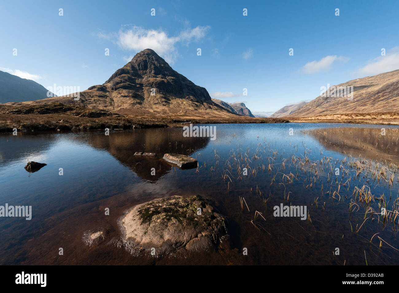 Scottish highland landscape morning sunshine on Buachaille Etive Beag ...