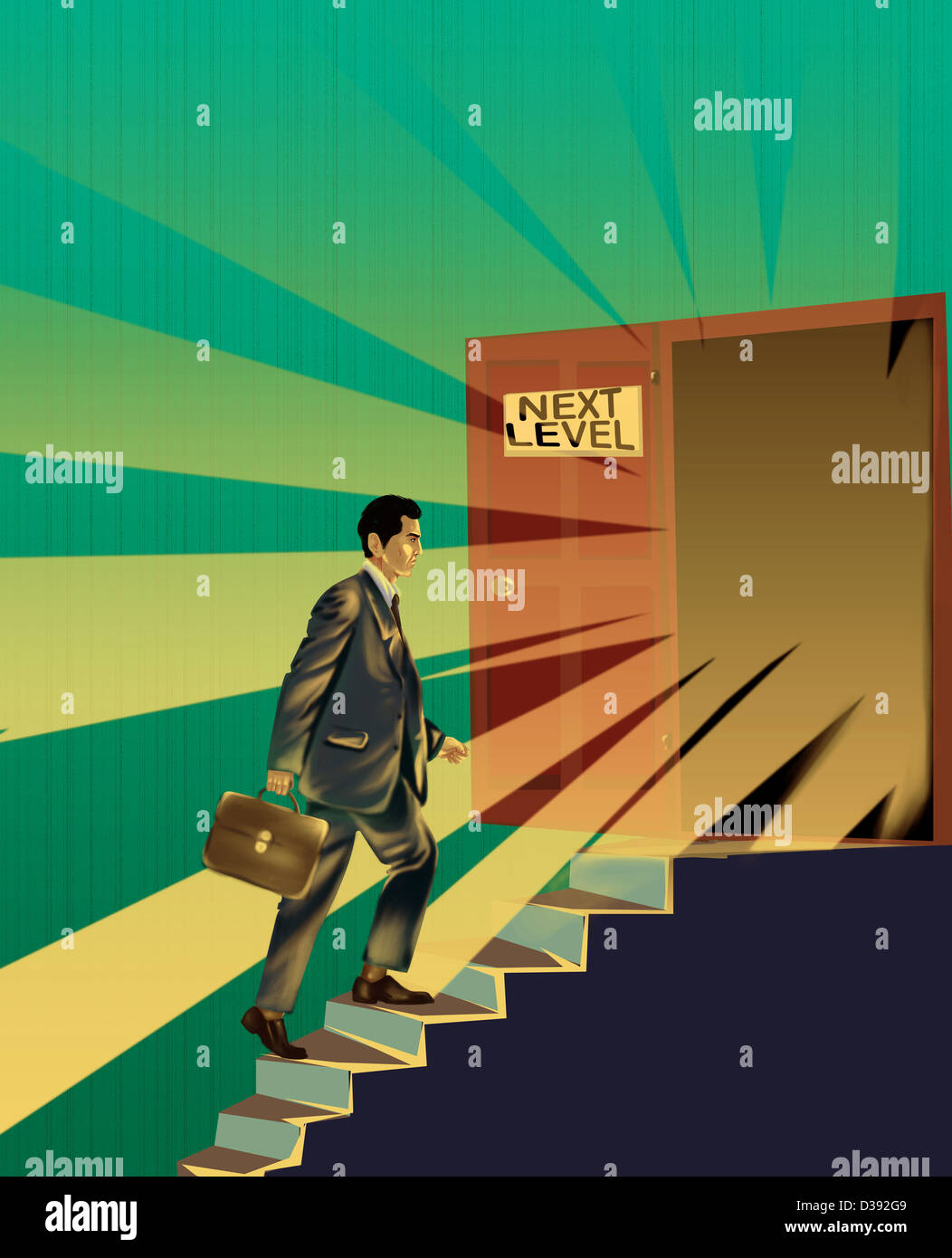 Promoted businessman moving to the next level Stock Photo - Alamy