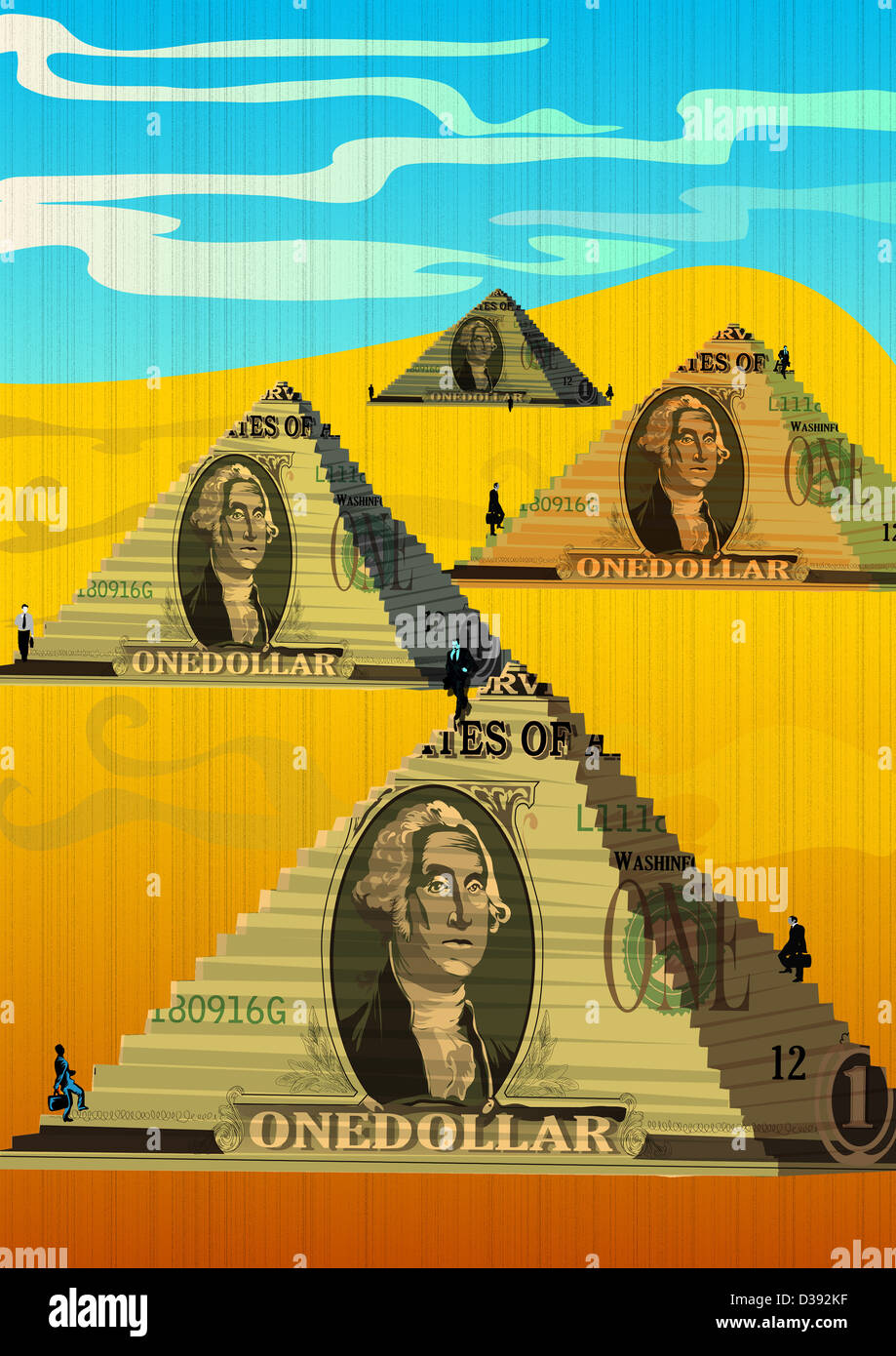 Businessmen climbing on steps of money pyramid Stock Photo - Alamy