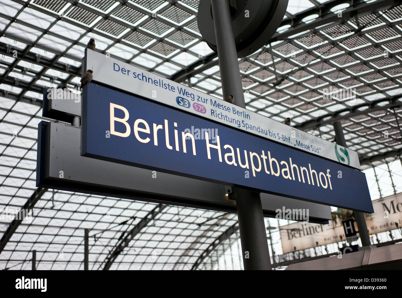 Berlin, Germany, Berlin Central Station sign on a train platform Stock ...