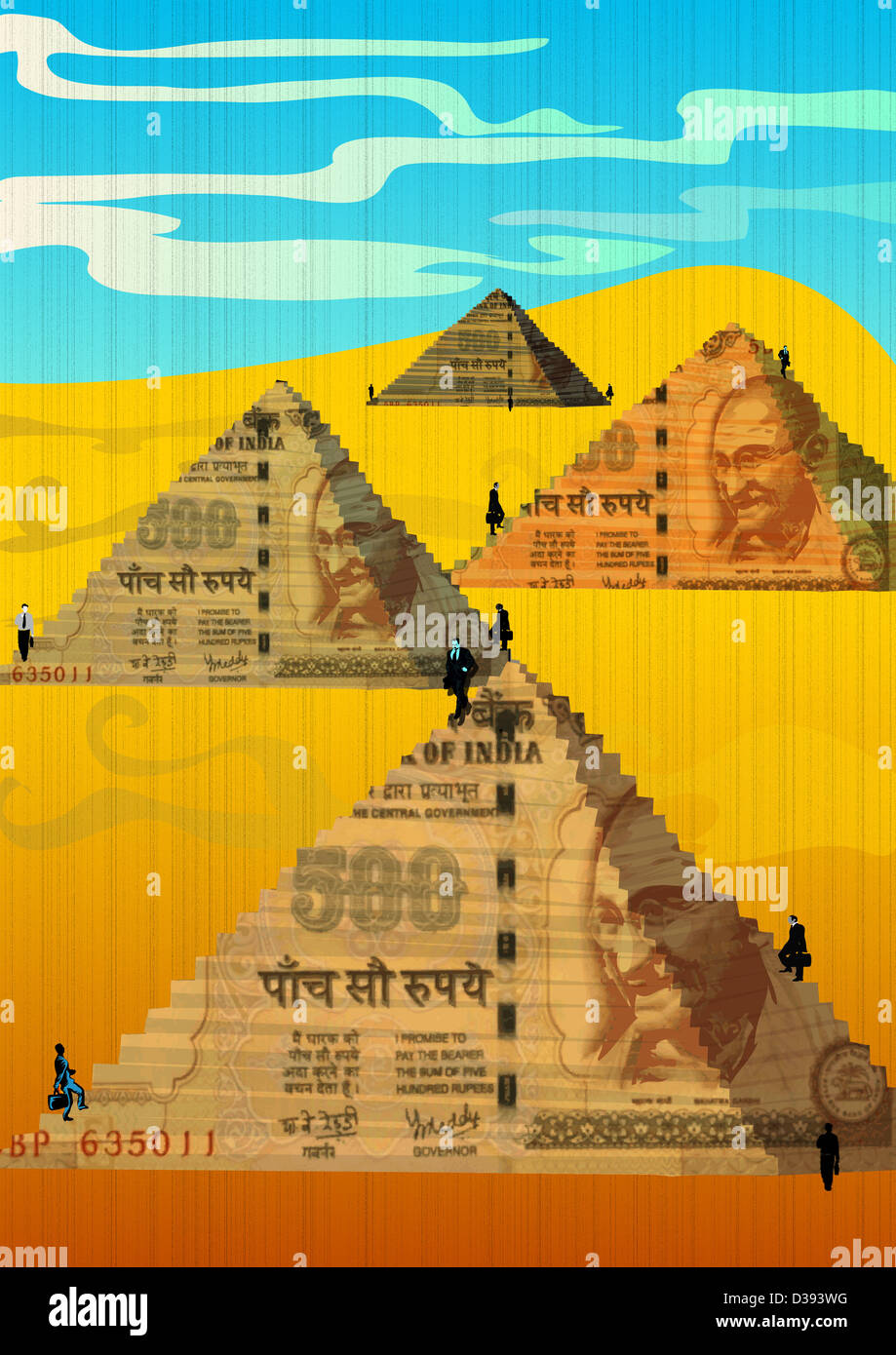 Businessmen climbing on steps of money pyramid Stock Photo - Alamy