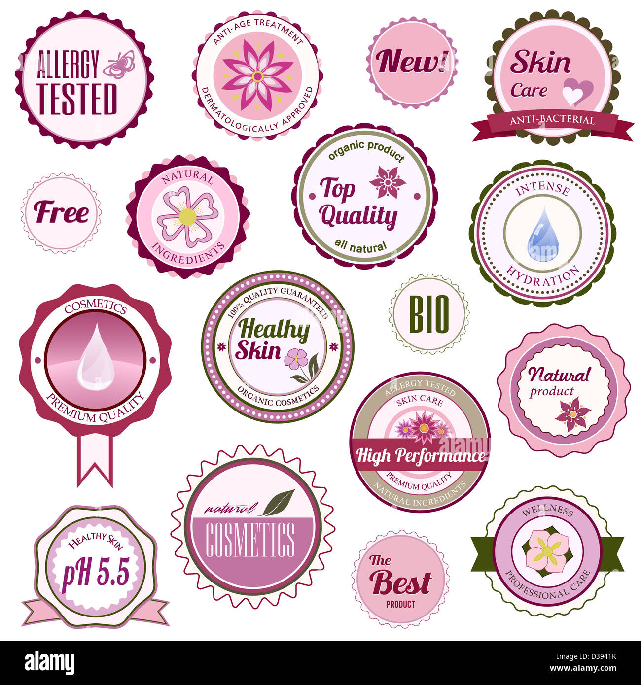 Set of cosmetic badges, labels and stickers Stock Photo - Alamy