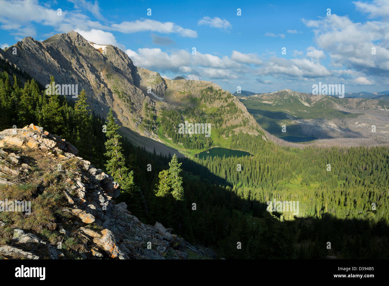 A view of Johnson Lake (far) and Martin Lake (near) from Rainbow Pass ...