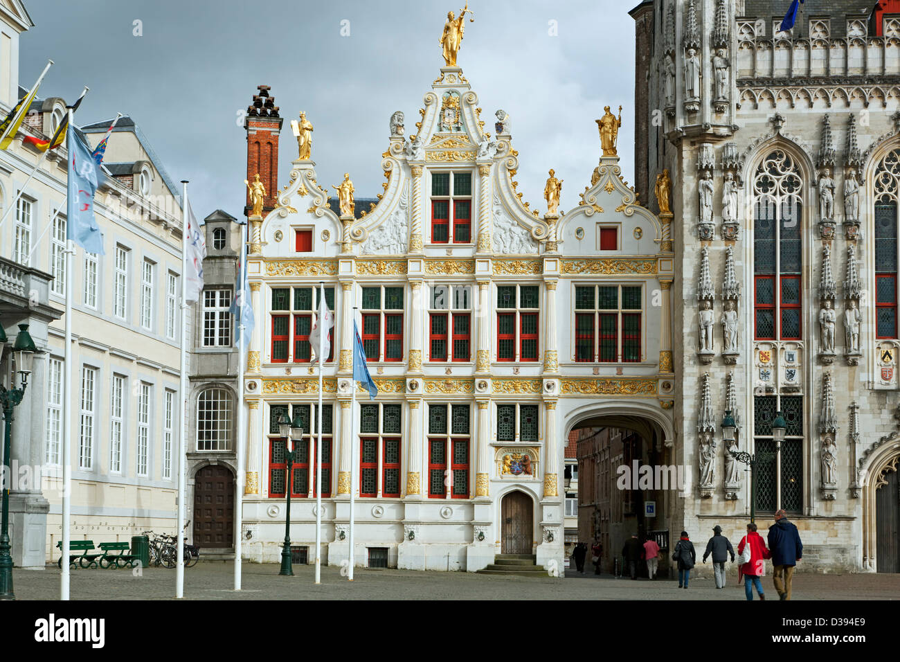 Renaissance Building and people, Burg Square, Bruges, Belgium Stock ...