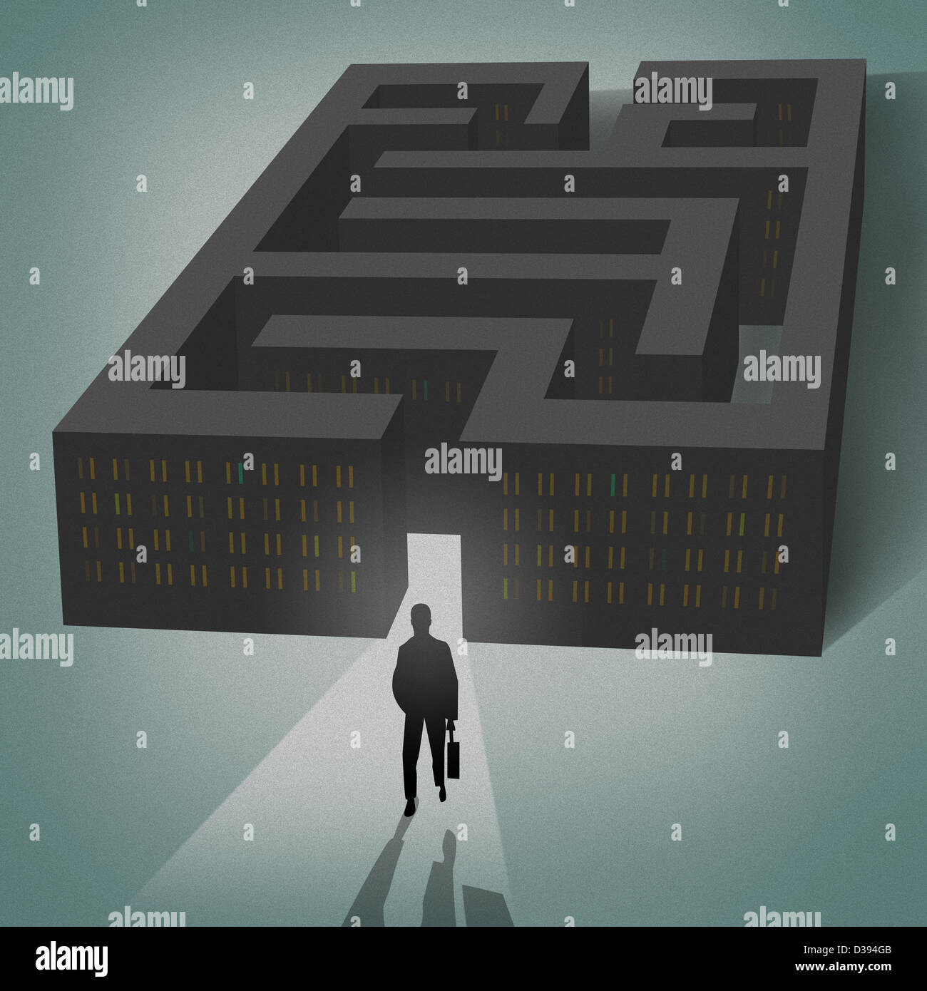 Illustration of businessman coming out of a maze Stock Photo - Alamy
