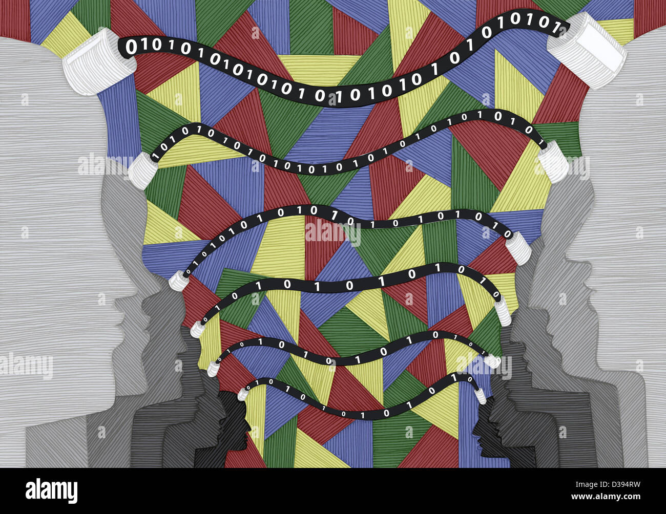 Conceptual image of wired human heads with binary code Stock Photo - Alamy