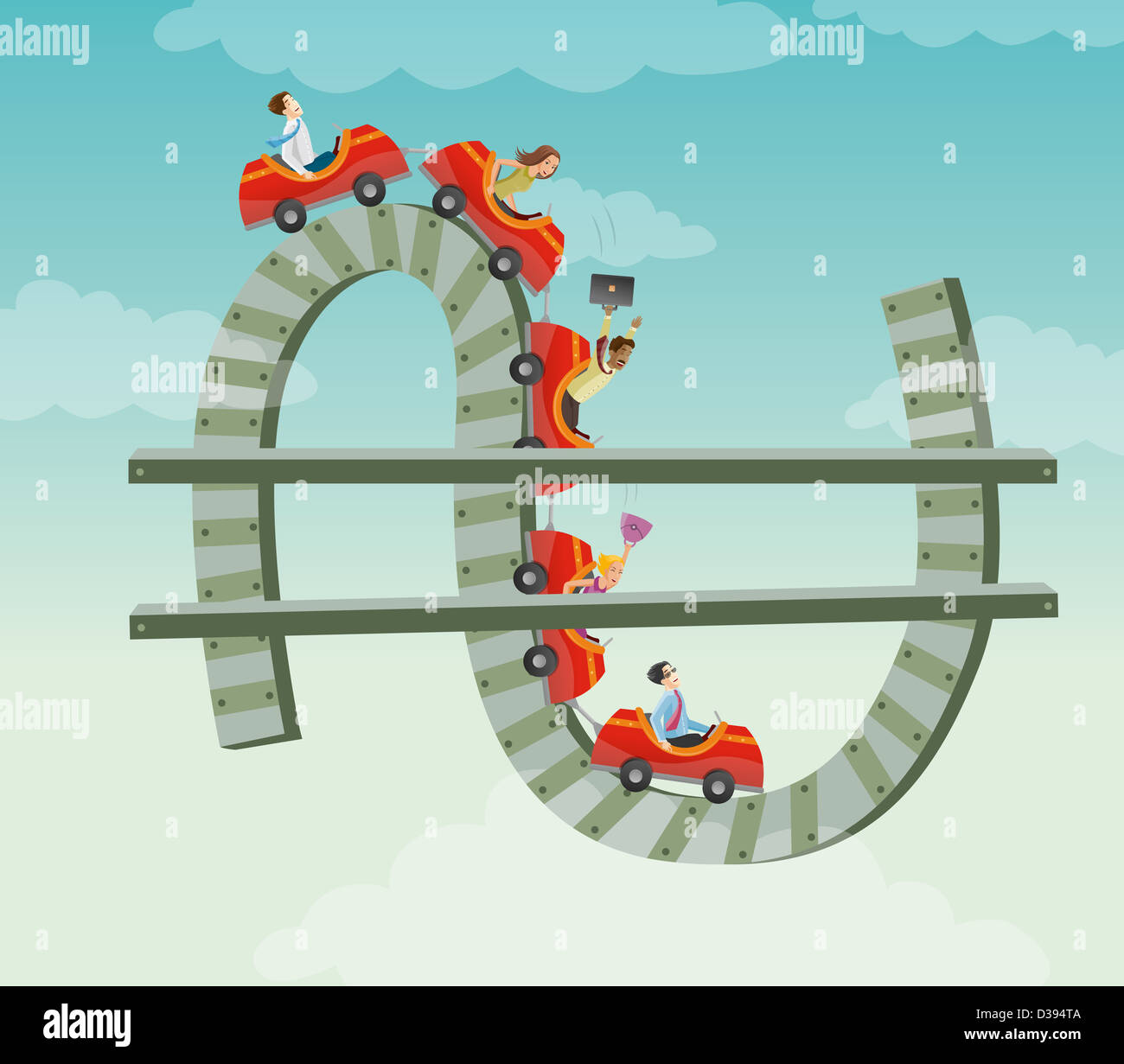 Conceptual image of roller coaster over dollar sign depicting ups and ...