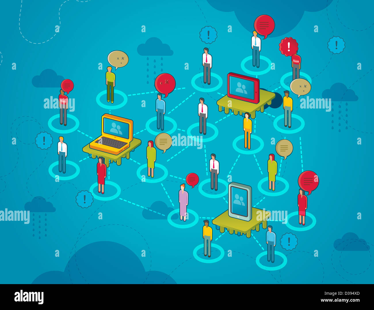 Conceptual shot of men and women standing with modern technology ...