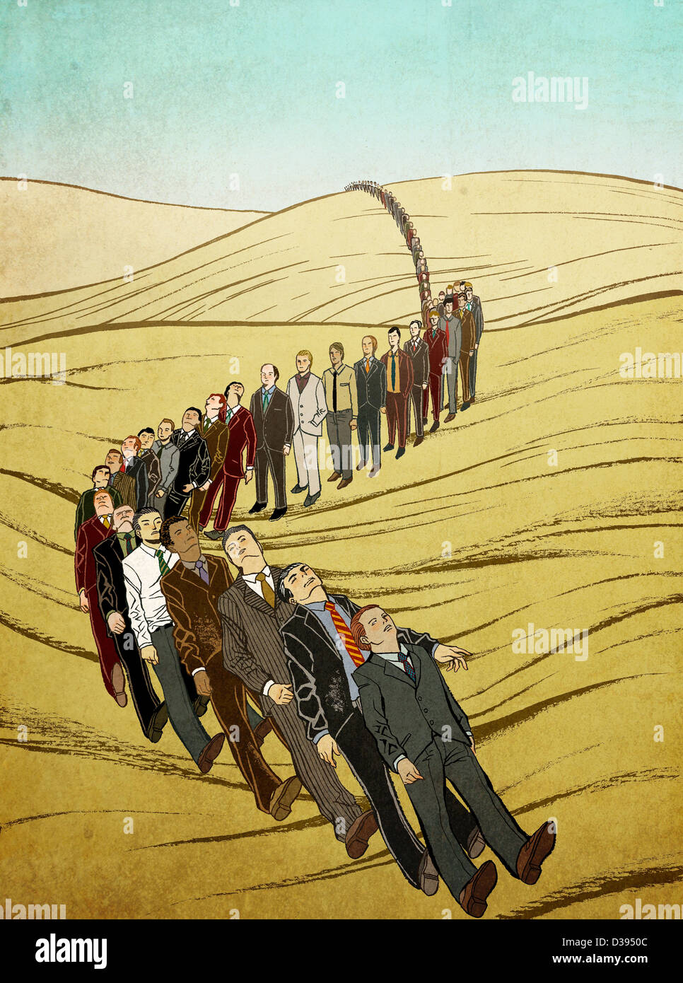 Illustration shot of men in line falling down like dominos Stock Photo ...