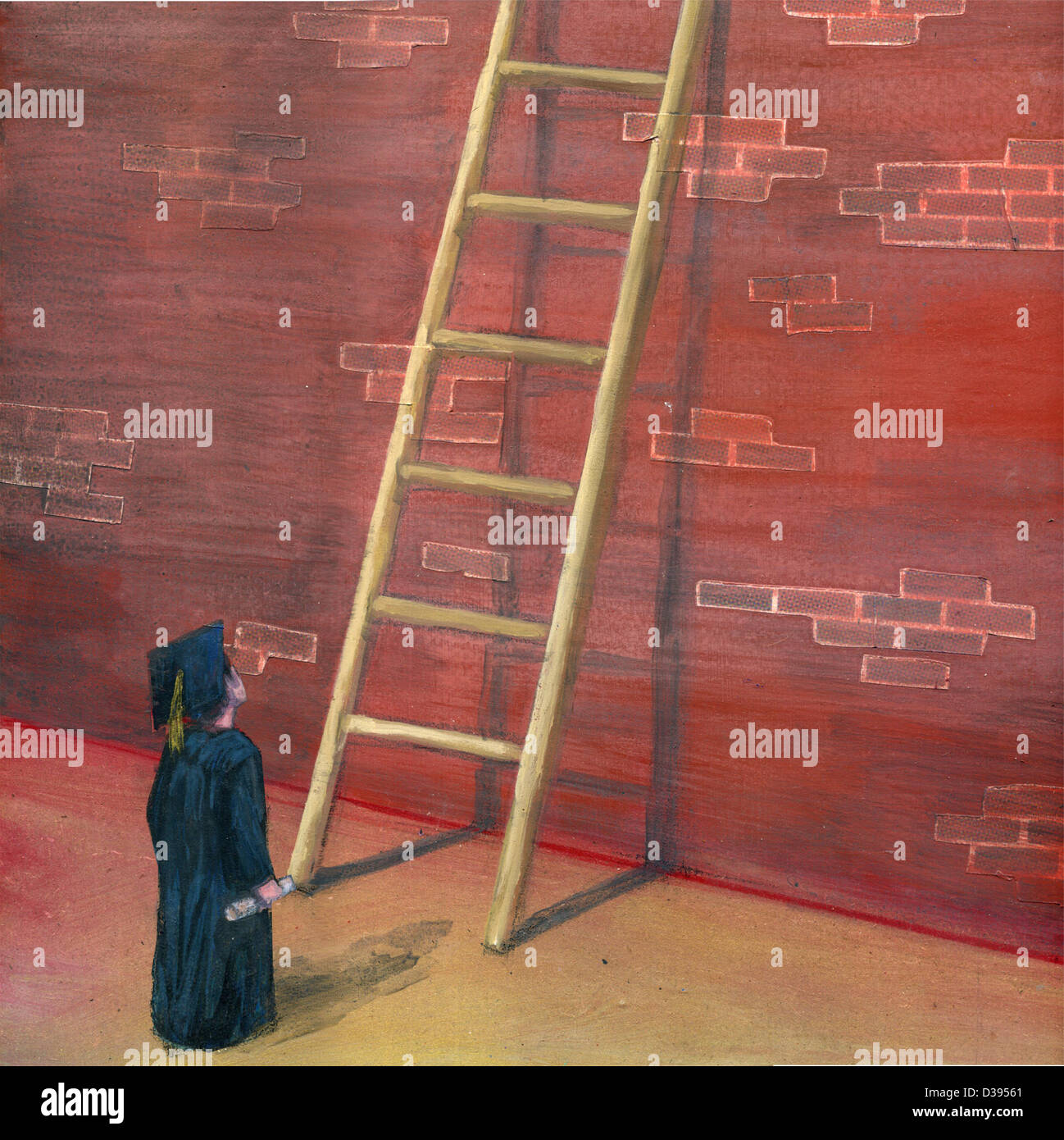 Illustration of person in graduation gown looking at ladder Stock Photo ...