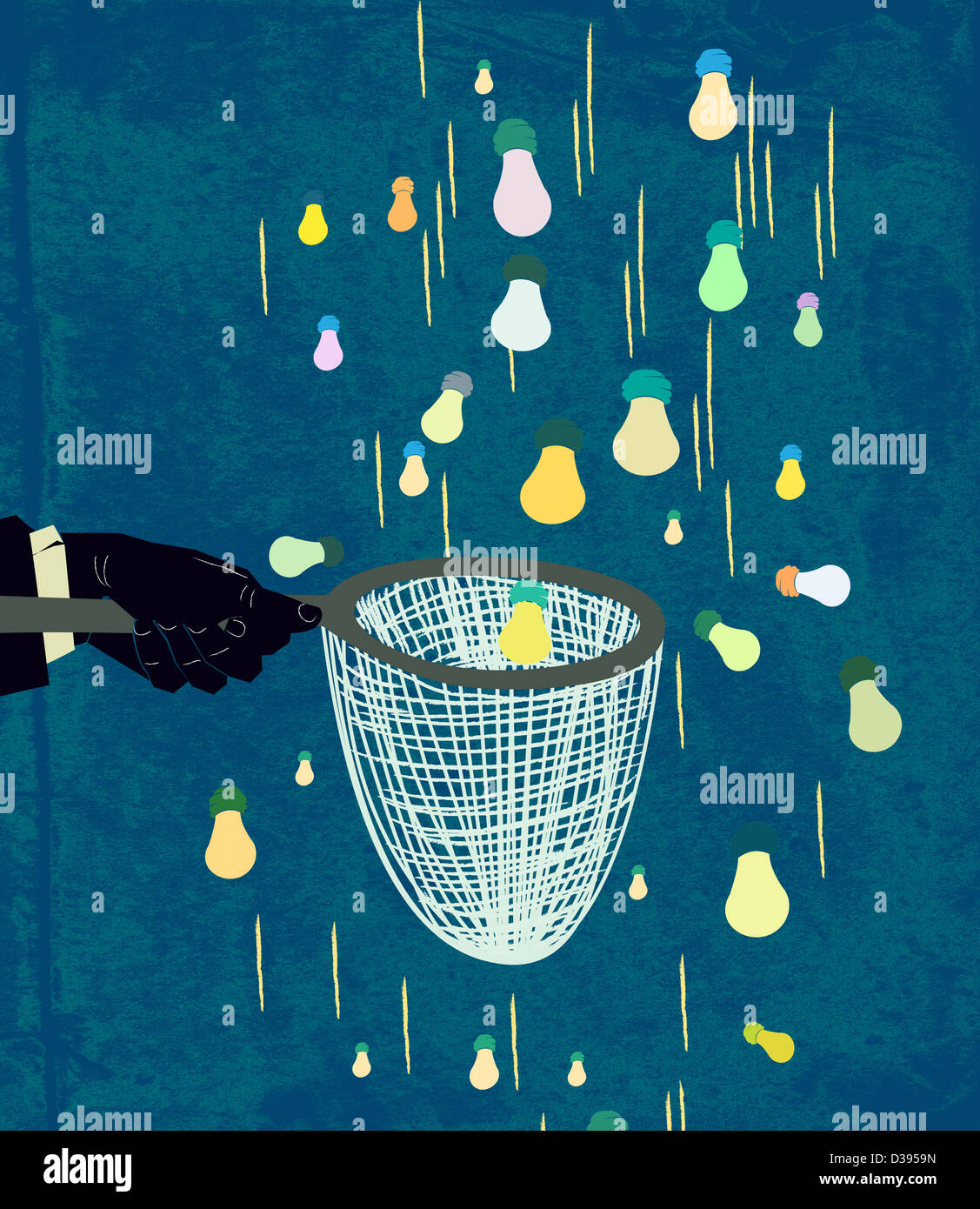 Illustration of person catching light bulb Stock Photo - Alamy