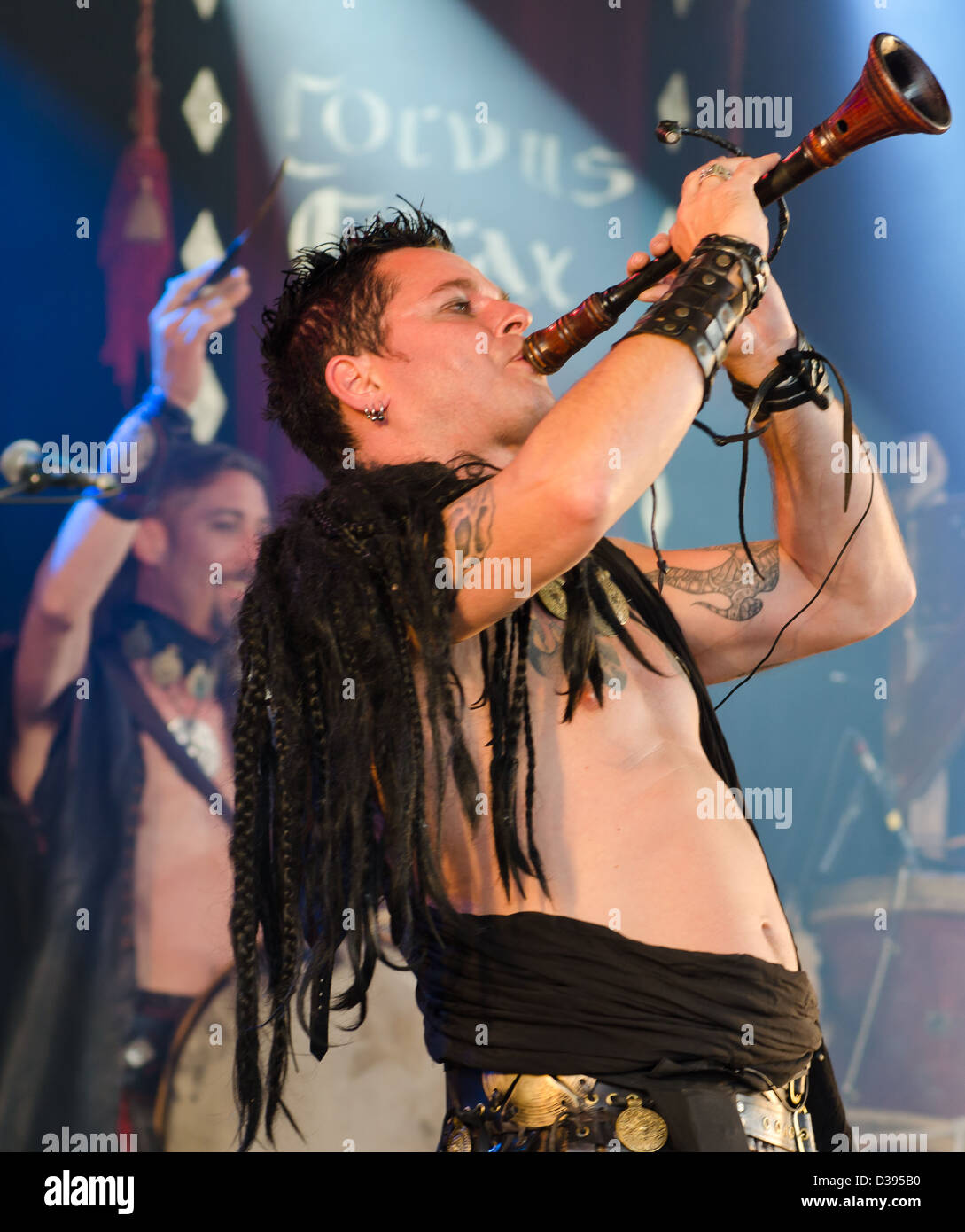 The German band Corvus Corax performing live at the Amphi Goth Festival ...