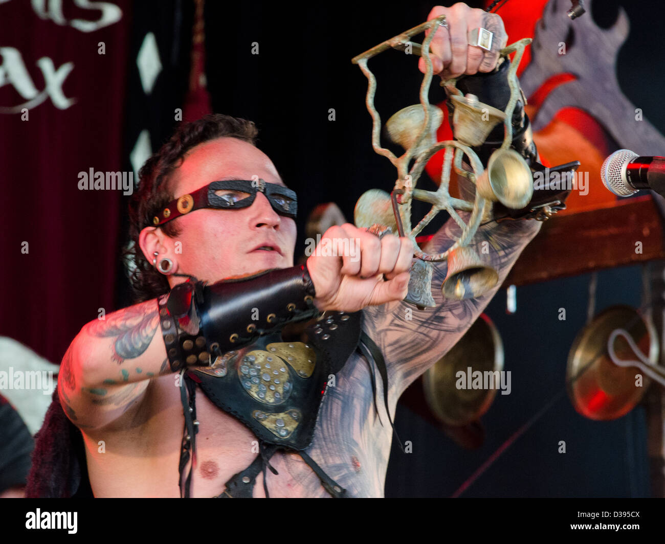 The German band Corvus Corax performing live at the Amphi Goth Festival ...