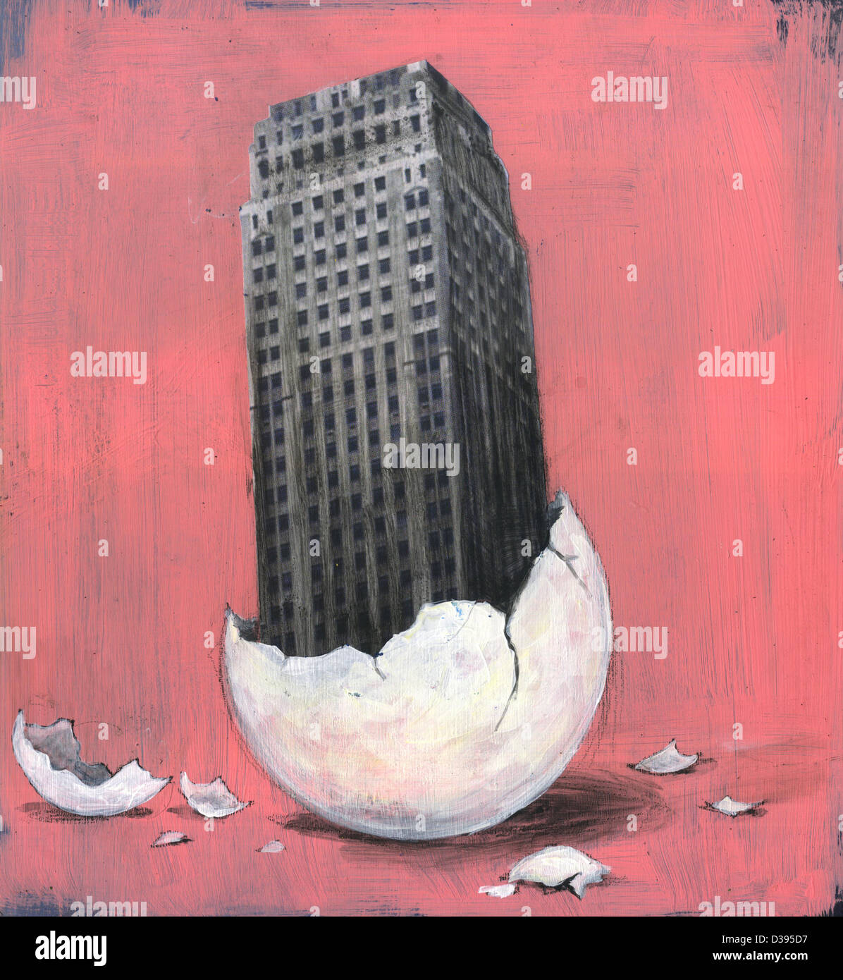 Business building emerging from egg Stock Photo - Alamy