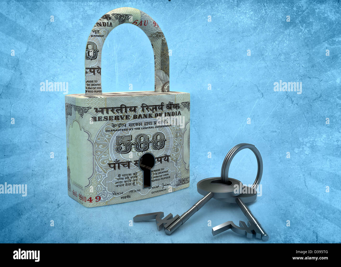 Padlock covered in paper currency with Rupee symbol key Stock Photo - Alamy