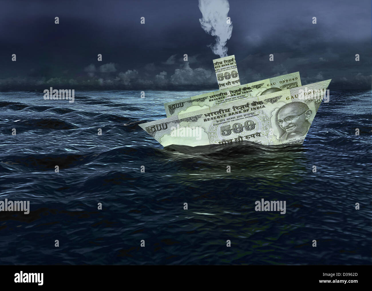 Indian currency note sailing in financial ocean Stock Photo - Alamy