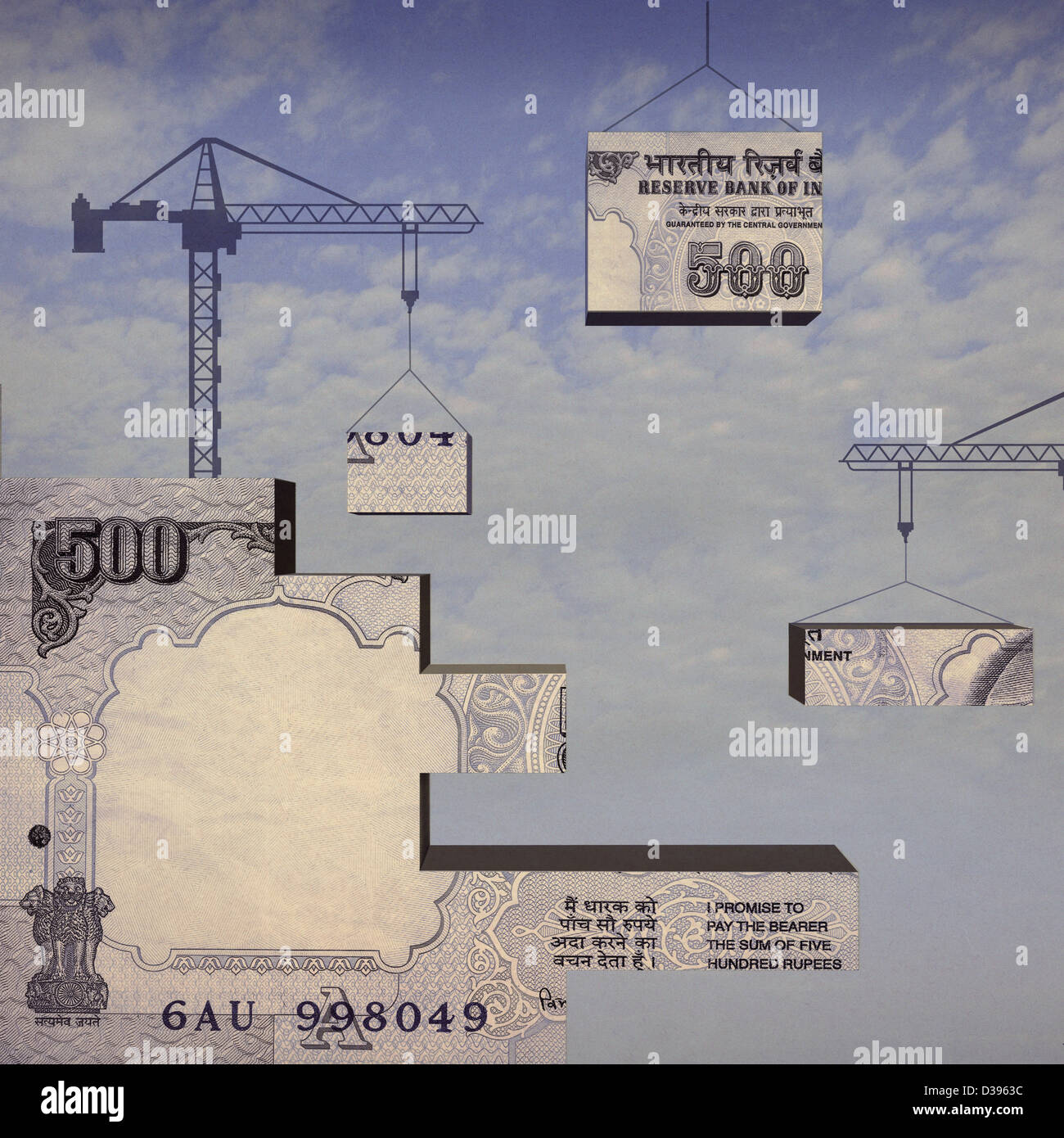 Crane lifting parts of Indian currency note Stock Photo - Alamy