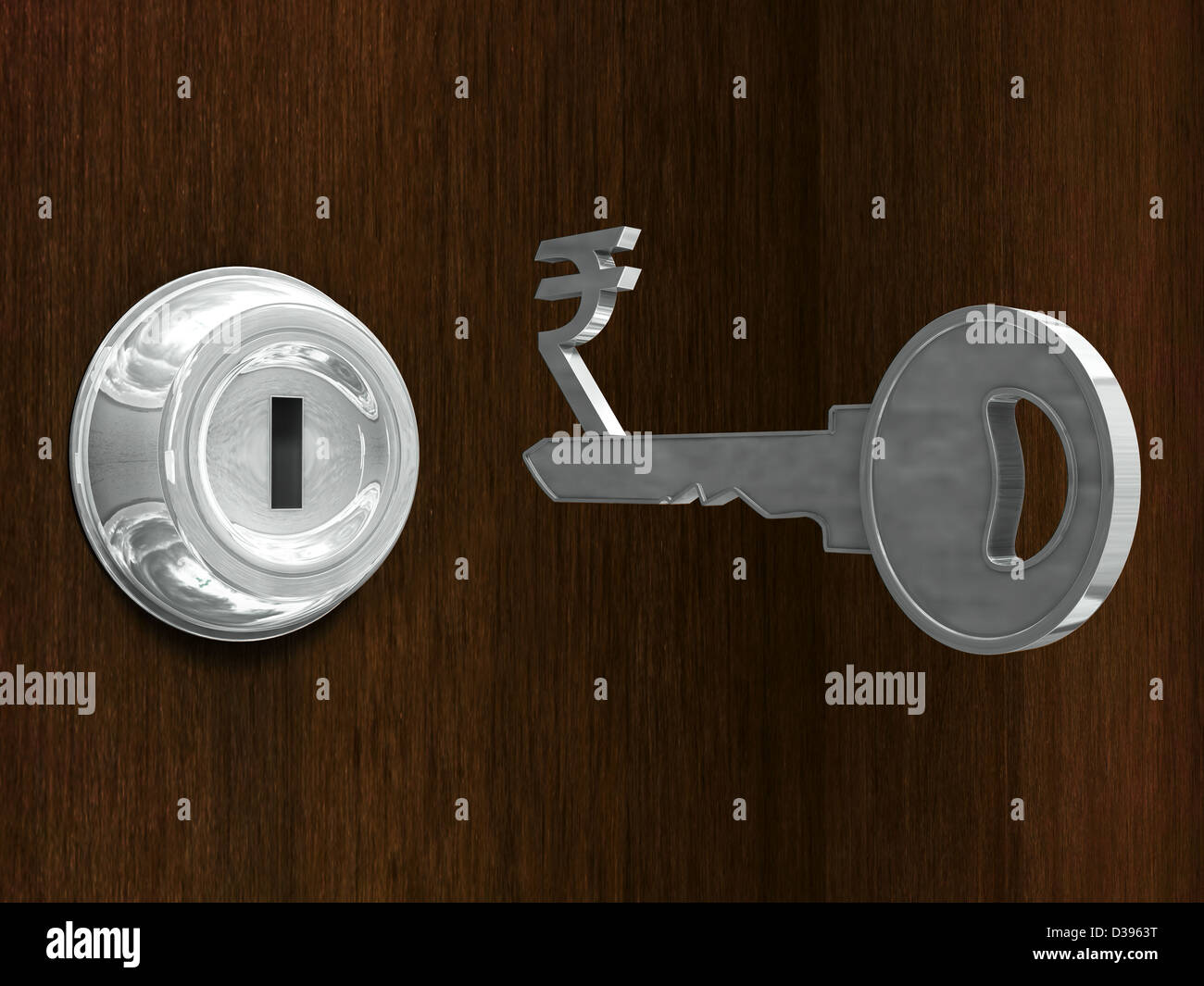 Key with Rupee symbol in front of metal keyhole Stock Photo - Alamy
