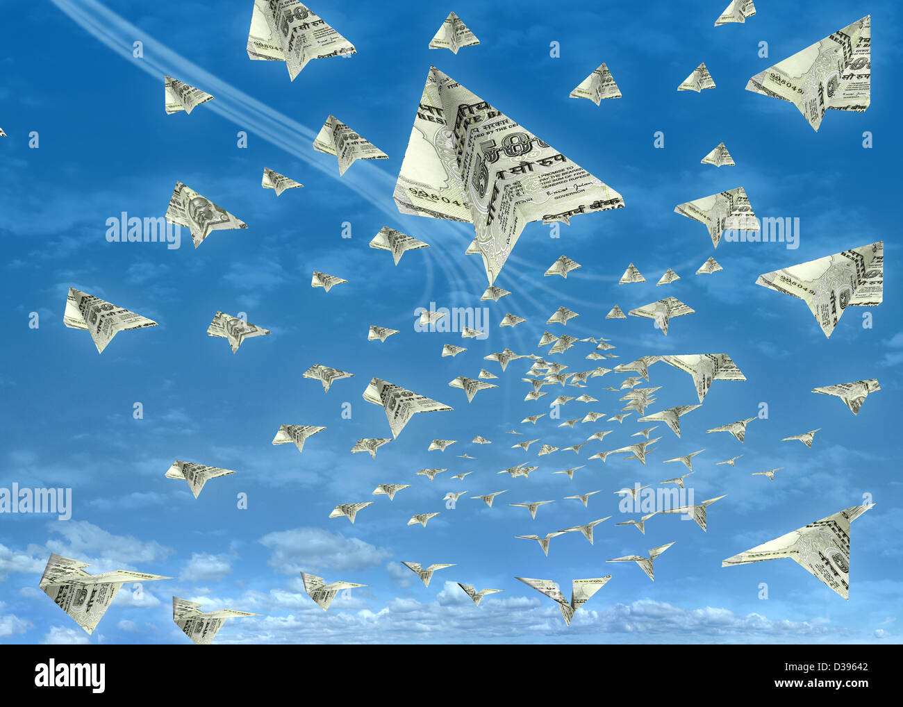 Airplane made up of Indian currency notes flying in air Stock Photo - Alamy