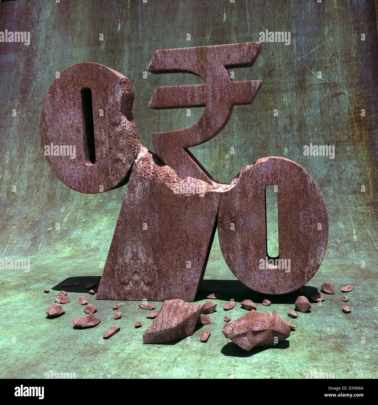 Indian Rupee symbol with scattered stone pieces Stock Photo - Alamy