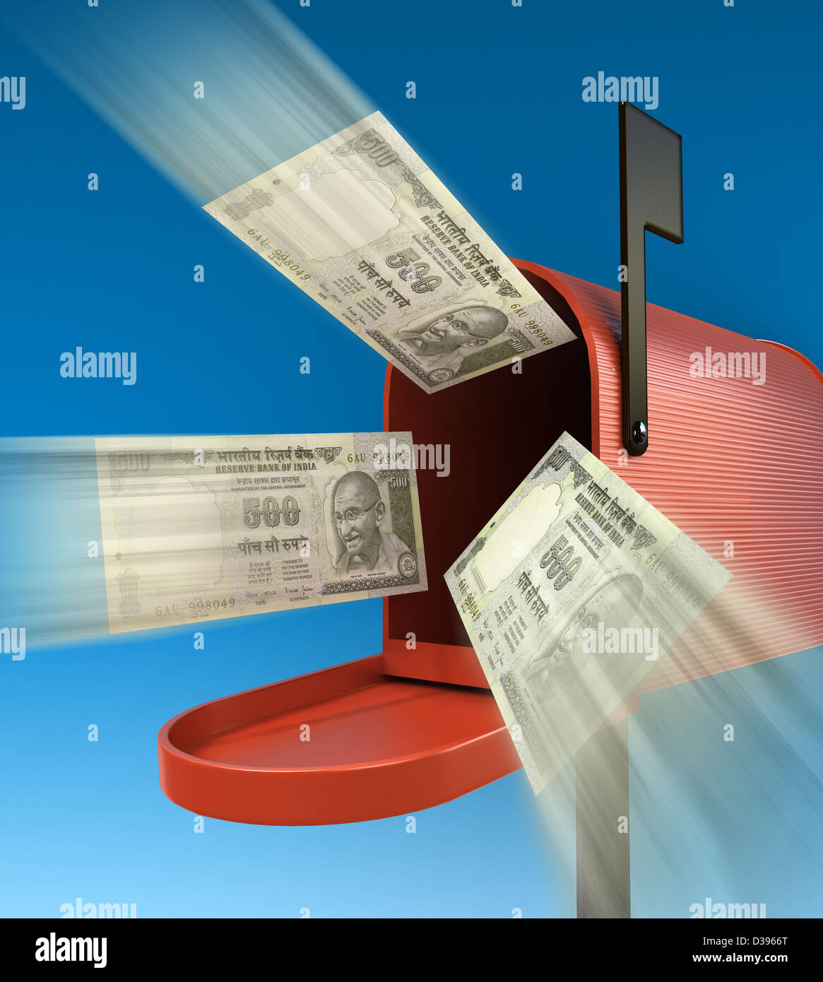 Indian Rupee note flying out from mailbox Stock Photo - Alamy