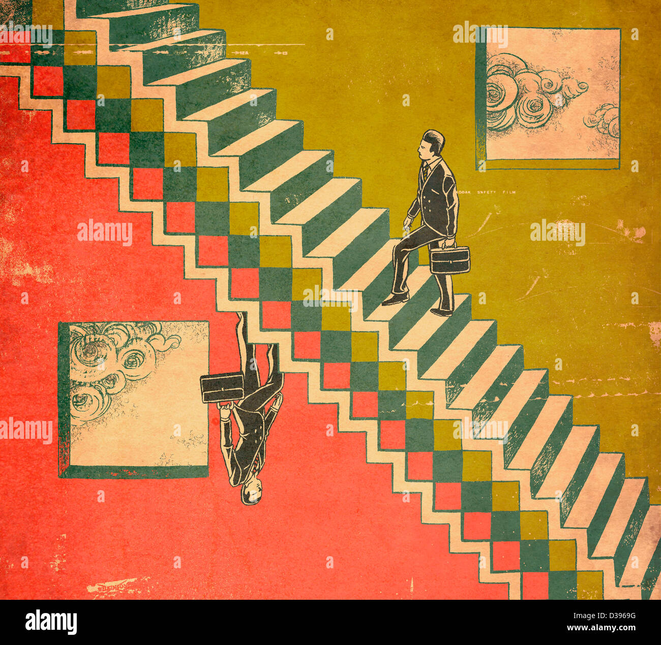 Conceptual illustration of businessmen on steps representing success ...