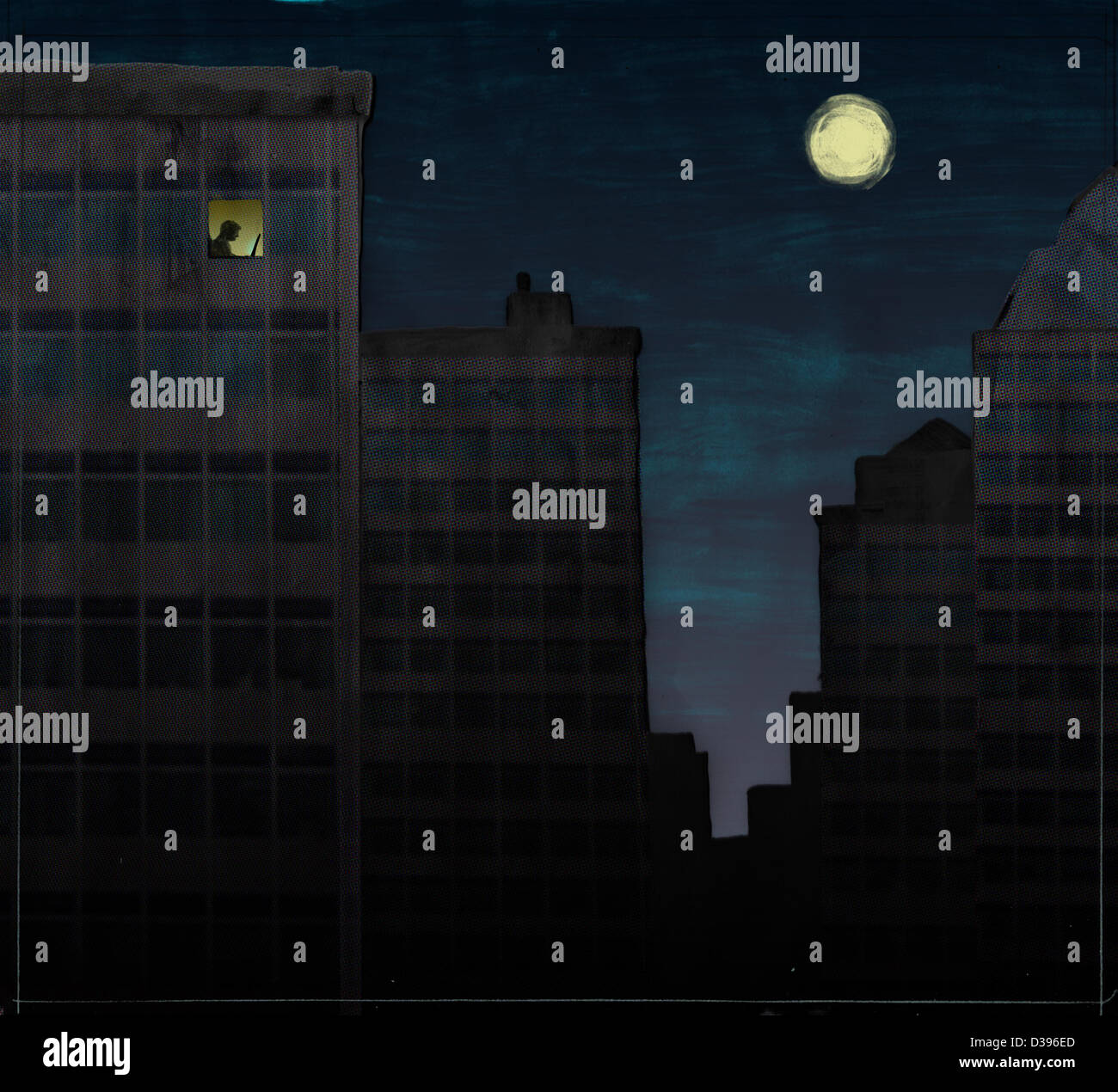 Conceptual illustration of business person working at office with full ...