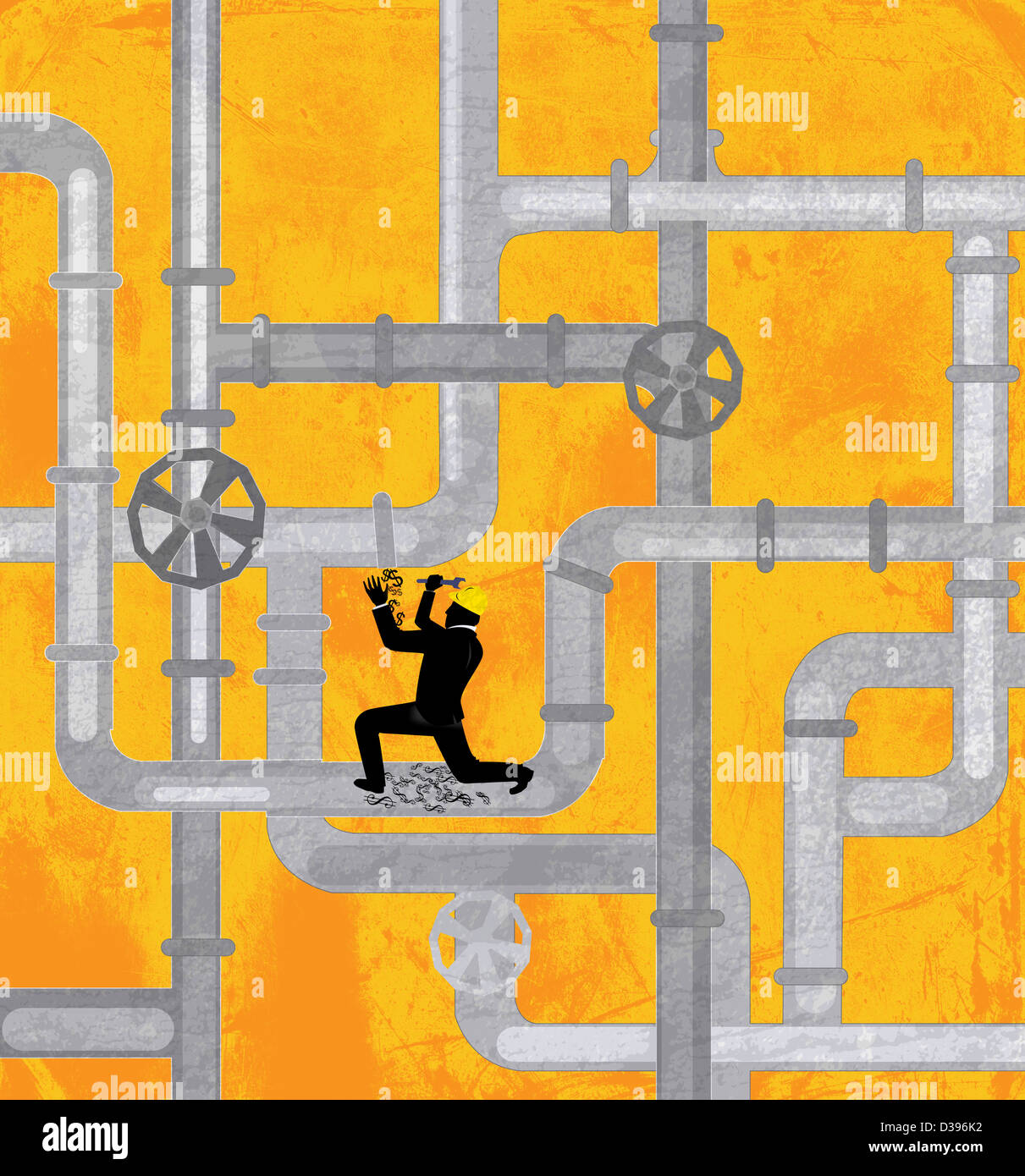 Conceptual illustration of plumber repairing drainage pipeline Stock ...