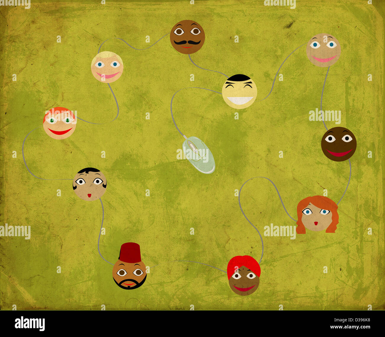 Conceptual illustration of human faces wired with computer mouse Stock ...