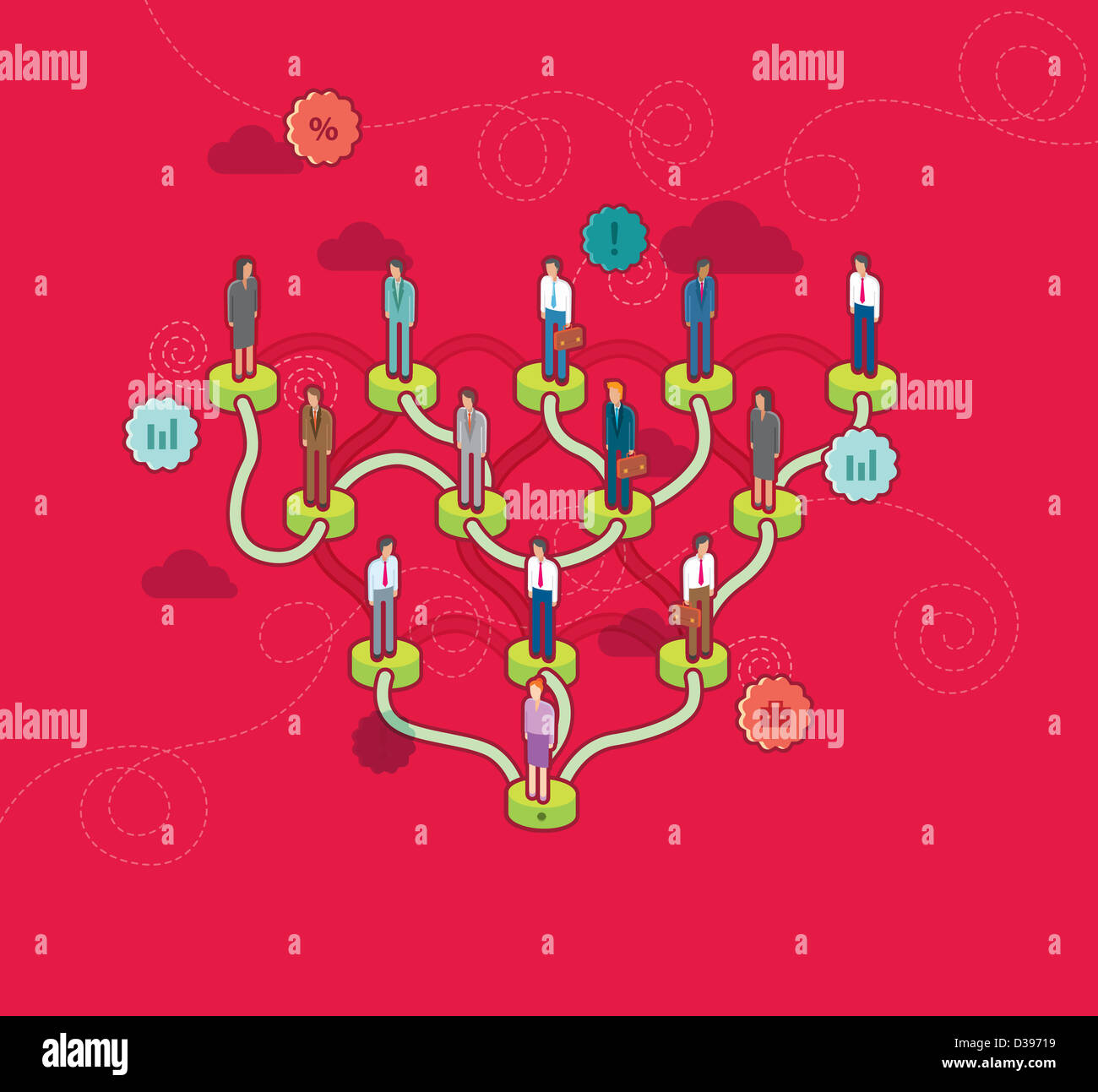 Conceptual image of people standing in wired connection representing ...