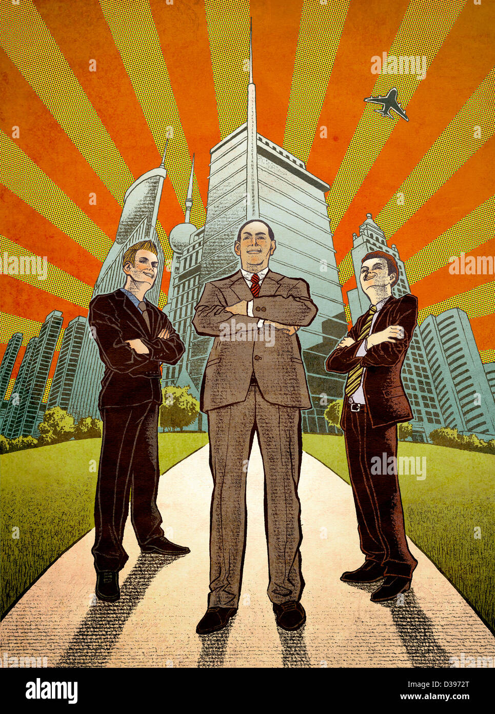 Conceptual illustration of business manager with executives standing in ...