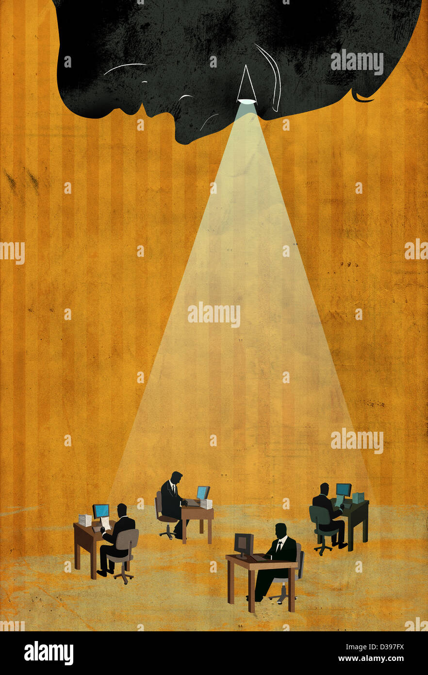 Conceptual illustration of business team working with spotlight ...