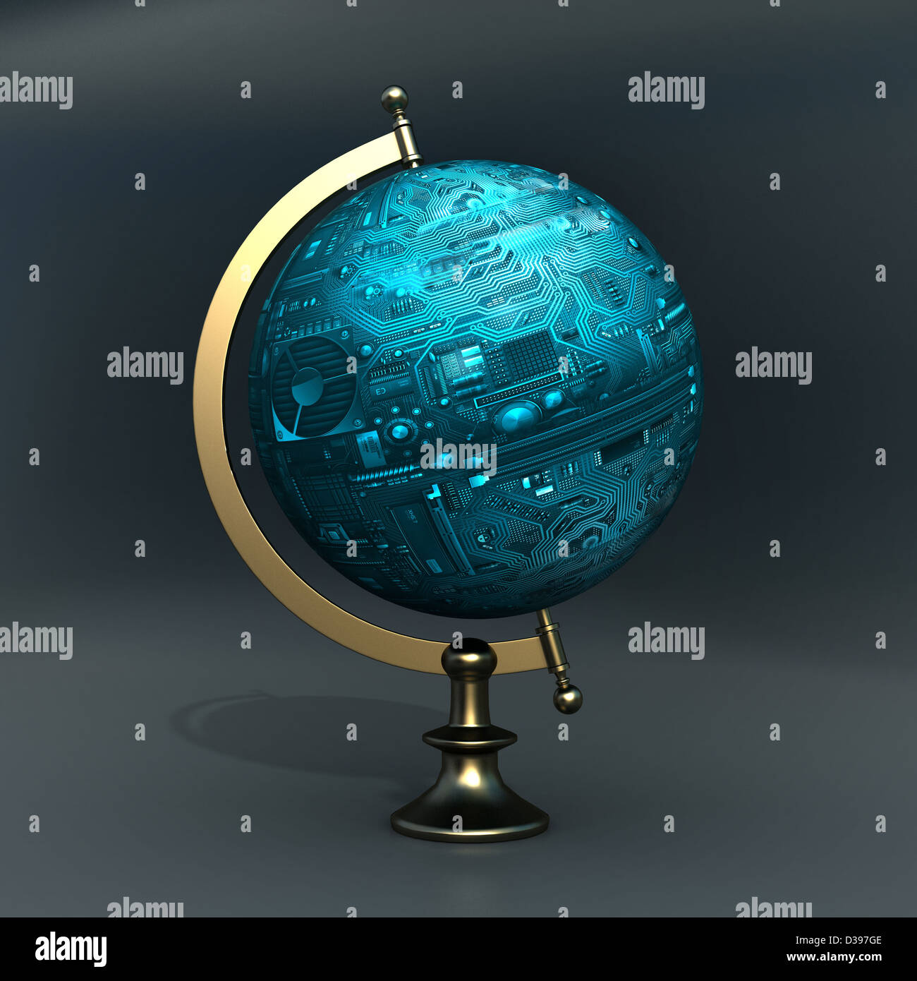 Conceptual shot of globe shaped computer circuit board representing ...