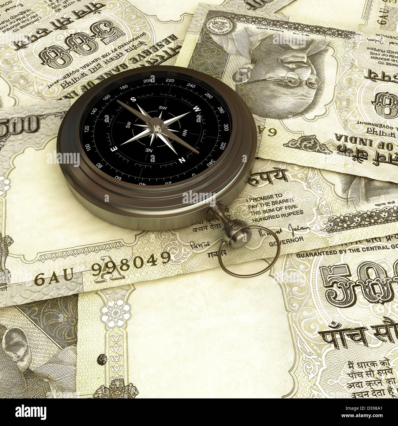 Compass on Indian paper currency representing Business travel Stock ...