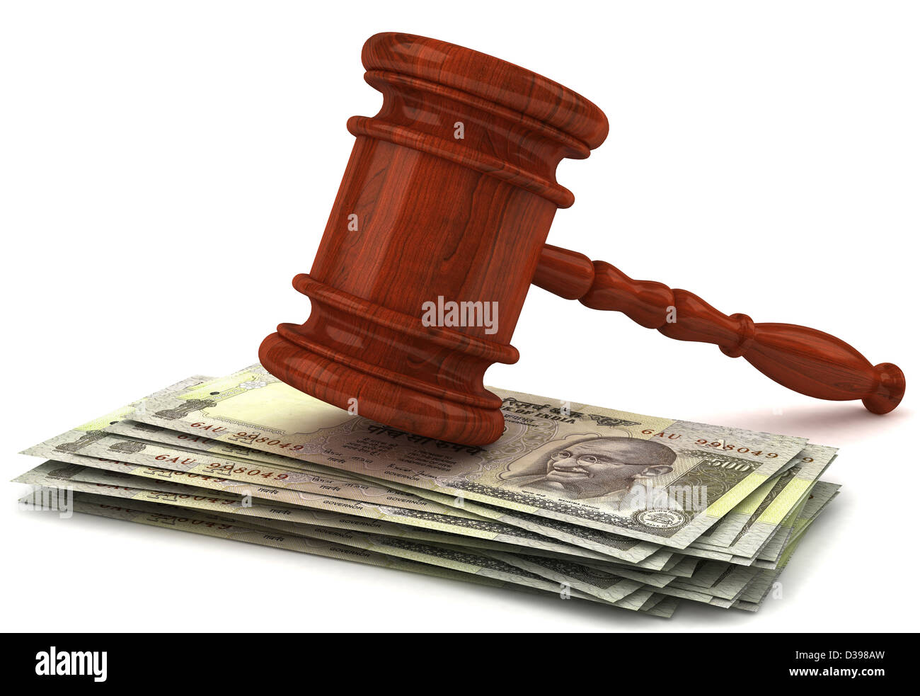 Gavel on Indian banknotes representing bribery Stock Photo - Alamy