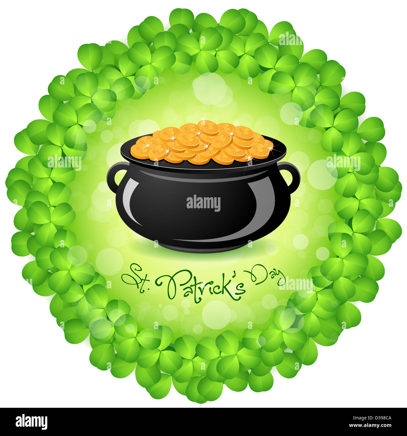 St. Patricks Day Cauldron with Gold Coins and Shamrock Around Stock ...