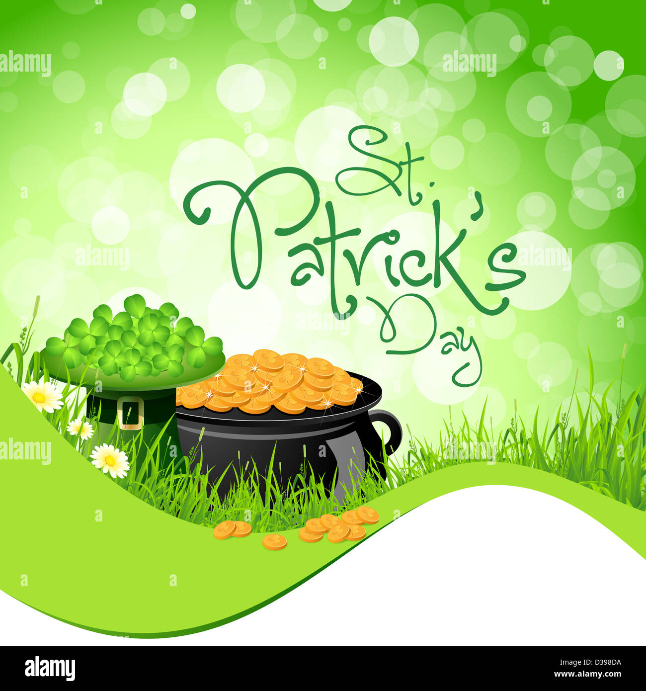 Saint Patrick's Day with Flowers, Leprechaun Hat, Shamrock and Cauldron ...
