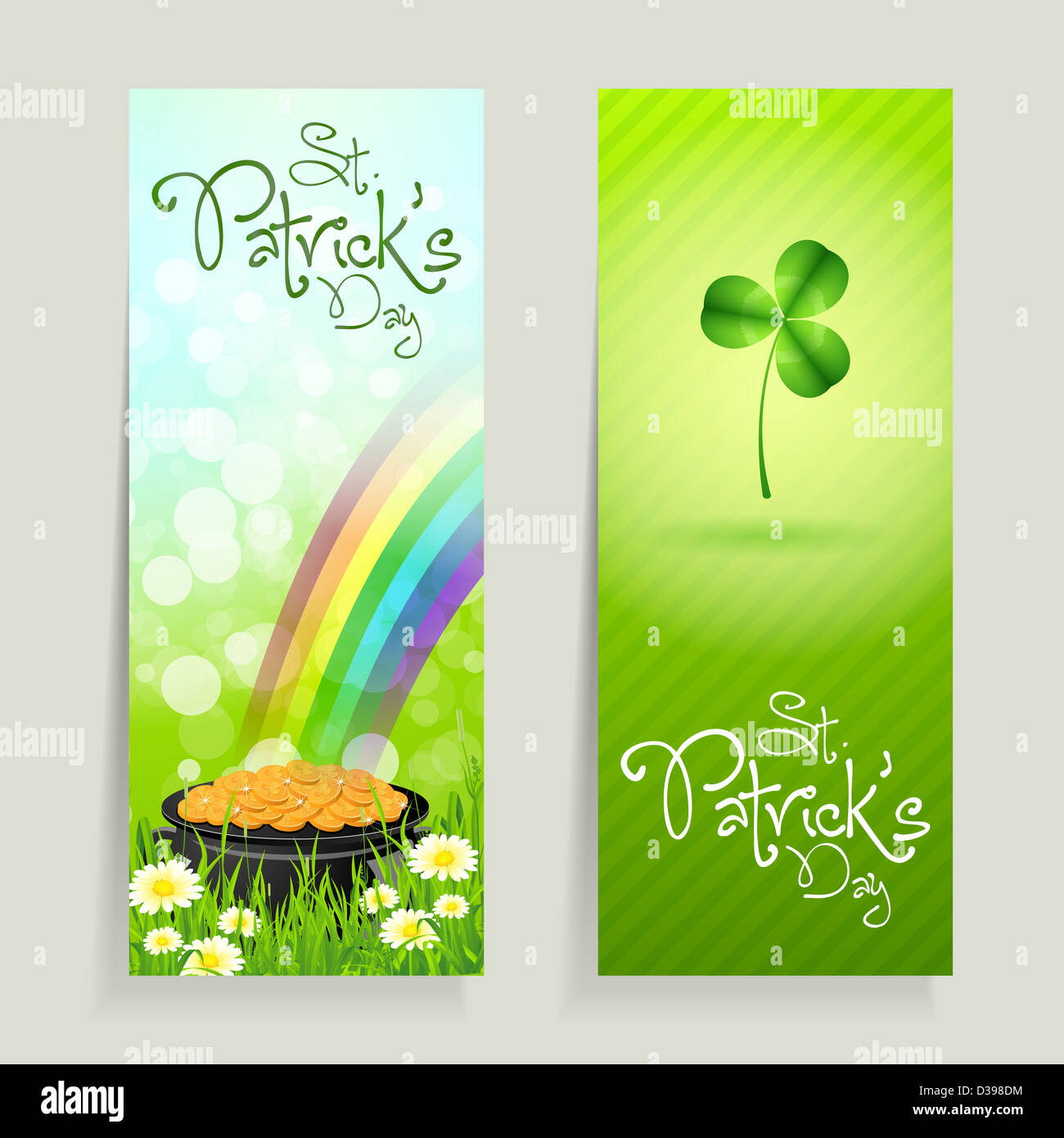 Set of St. Patrick's Day Cards with Cauldron of Gold Coins and Shamrock ...