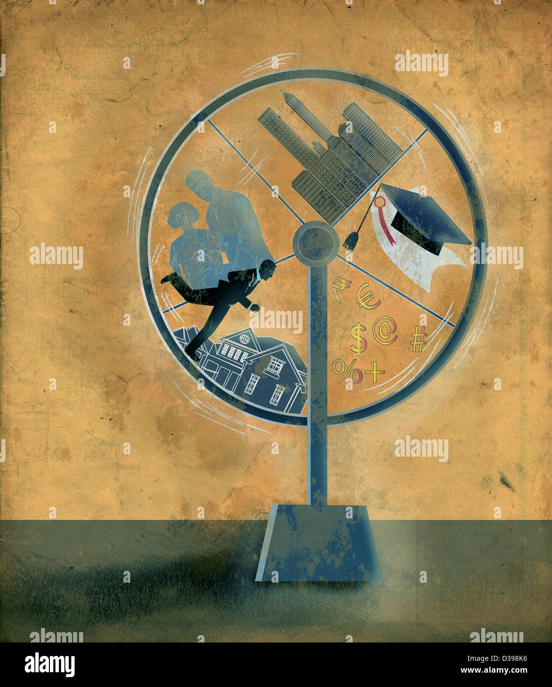 Illustrative concept of business running in exercise wheel with phases ...