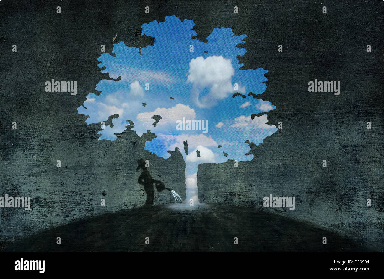 Illustrative image of man watering tree representing aim Stock Photo ...