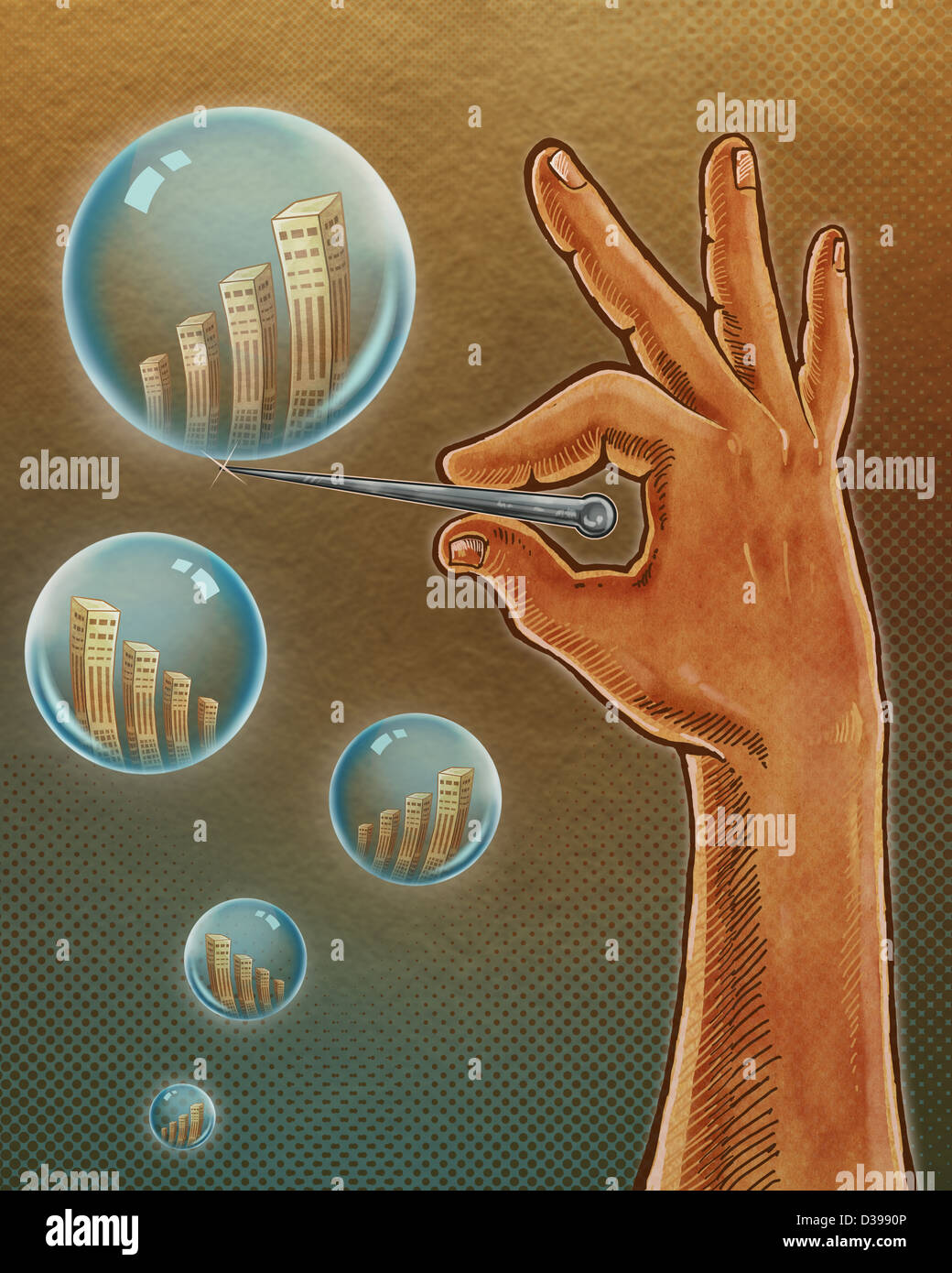 Illustrative image of hand bursting bubble representing inflation Stock ...