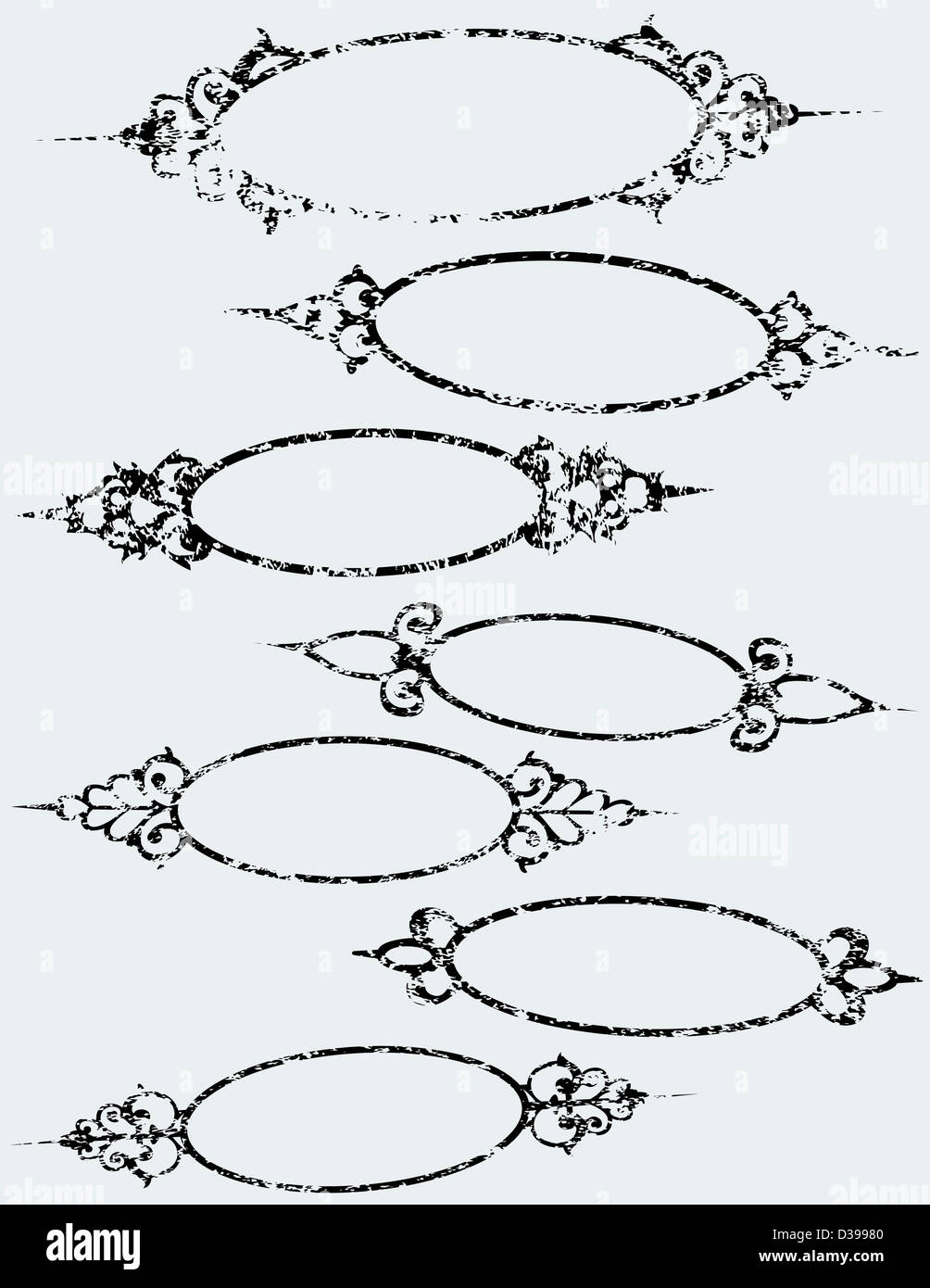 Seven Oval Grunge Frames with Flourishes Stock Photo - Alamy