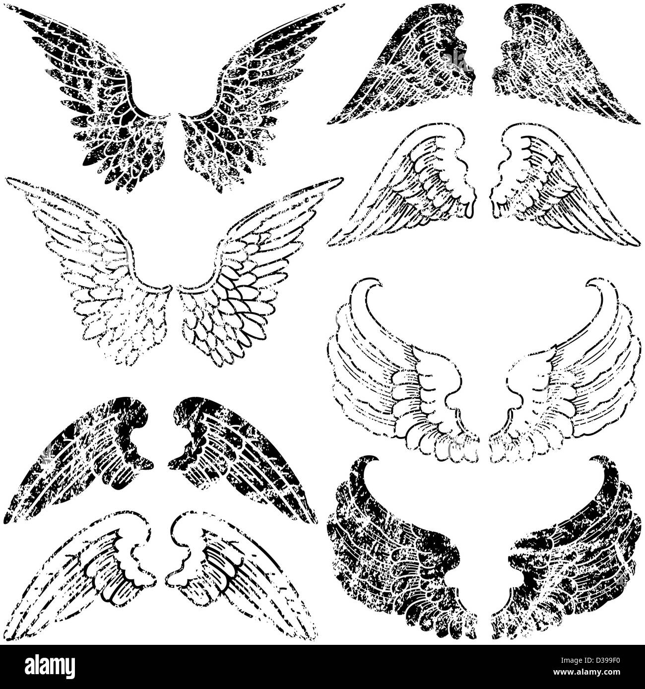Eight Pairs of Grunge Angel Wings Stock Photo - Alamy