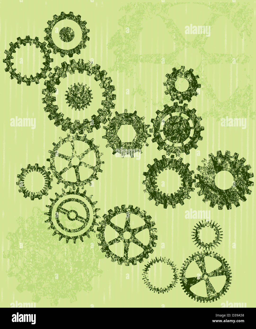 Grunge cogs and gears on a green background Stock Photo - Alamy