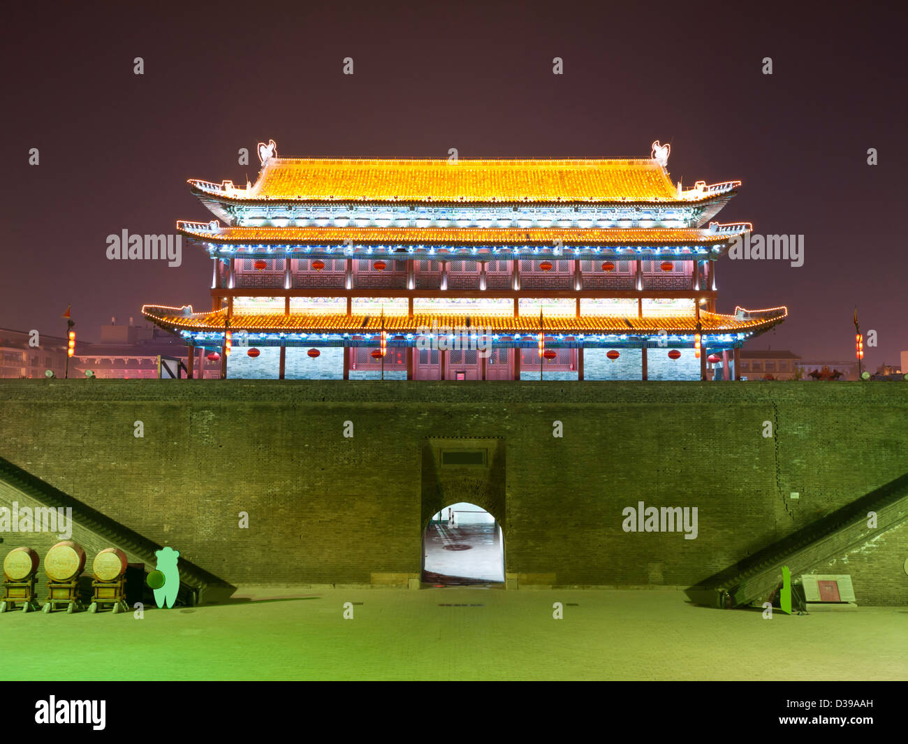Night view of ancient city gate, Xian, China Stock Photo - Alamy