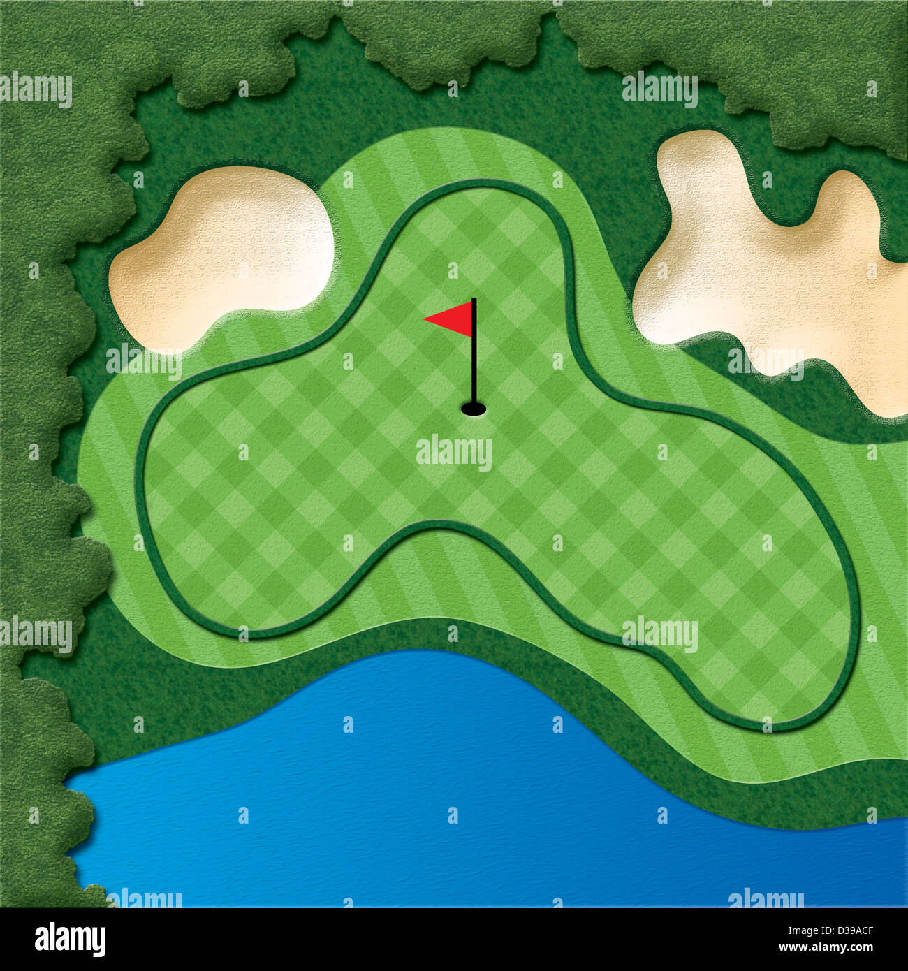 Golf Course Hole with bunkers and water Stock Photo - Alamy