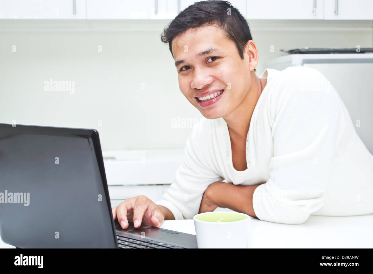 Man With Laptop Computer Stock Photo - Alamy